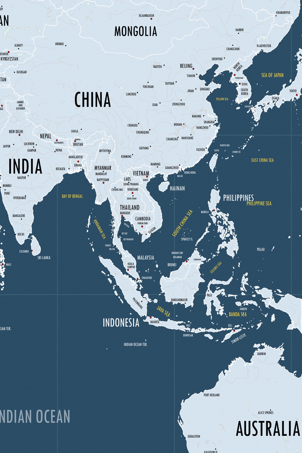 World Map Poster Blue Travel Map Wall Poster Cities - Etsy