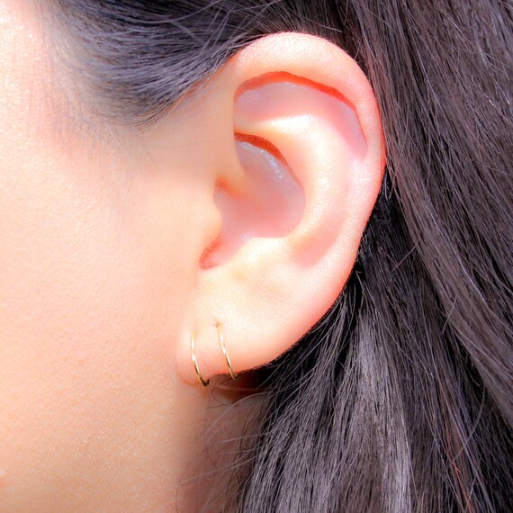 Fake Double Hoop Earrings for Single Pierced Ears in 14K Rose - Etsy