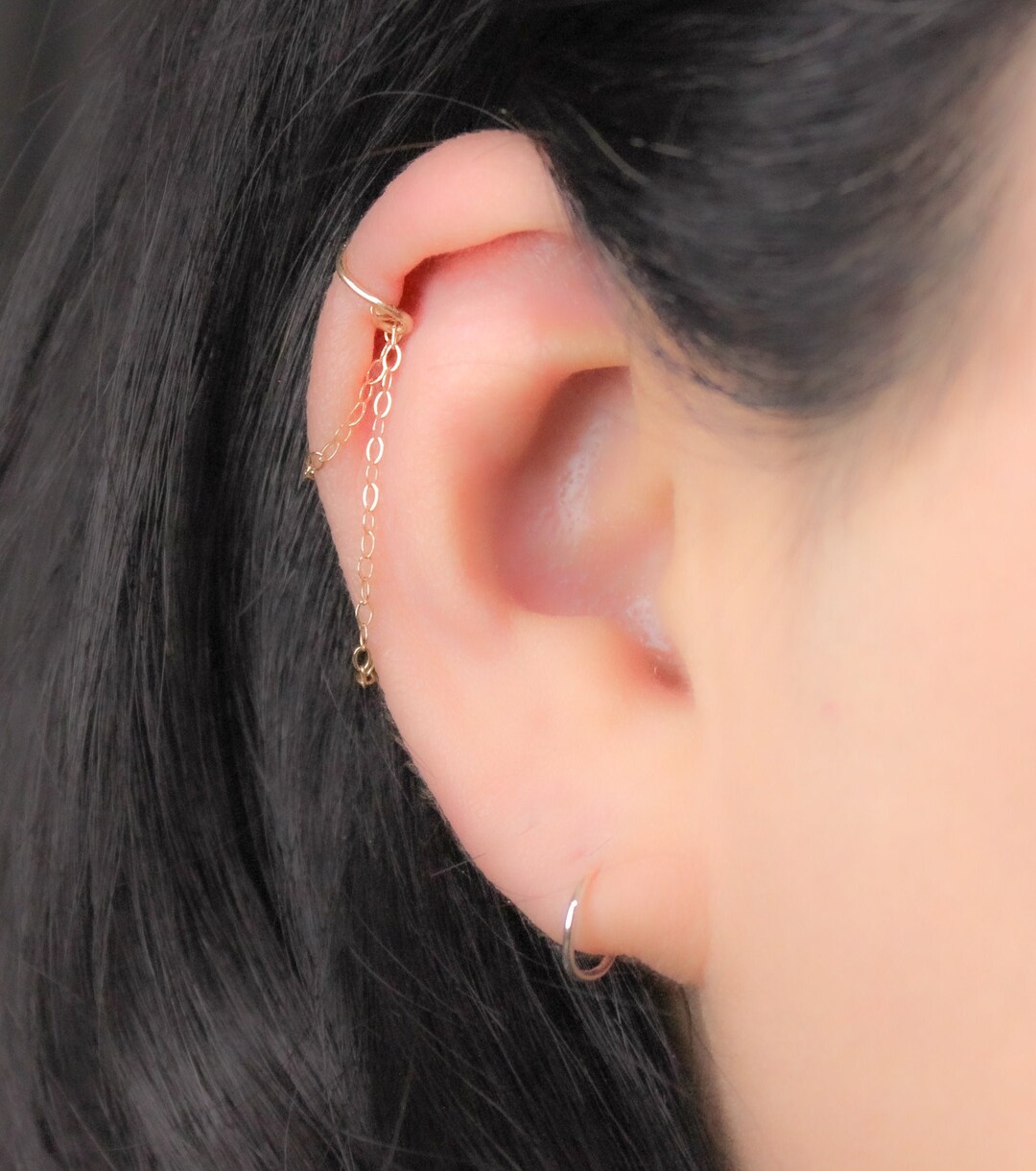 Helix Ear Cuff Earring With Chain for Non-pierced Ears in 14K Rose/gold ...