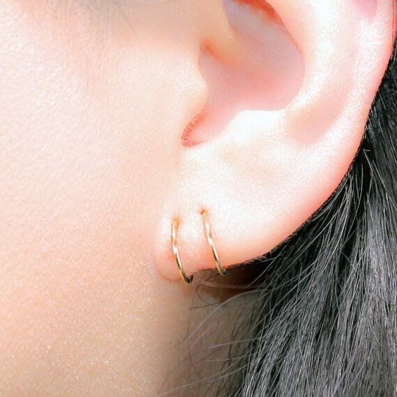 Fake Double Hoop Earrings for Single Pierced Ears in 14K | Etsy