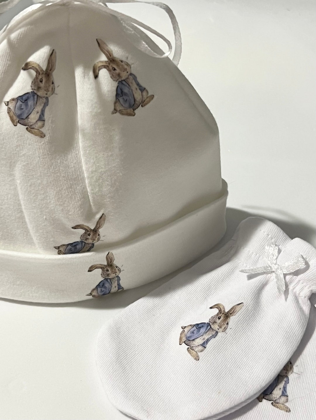 Baby Sitting Peter Rabbit Newborn Hat and Scratch Mittens Set. Any ...