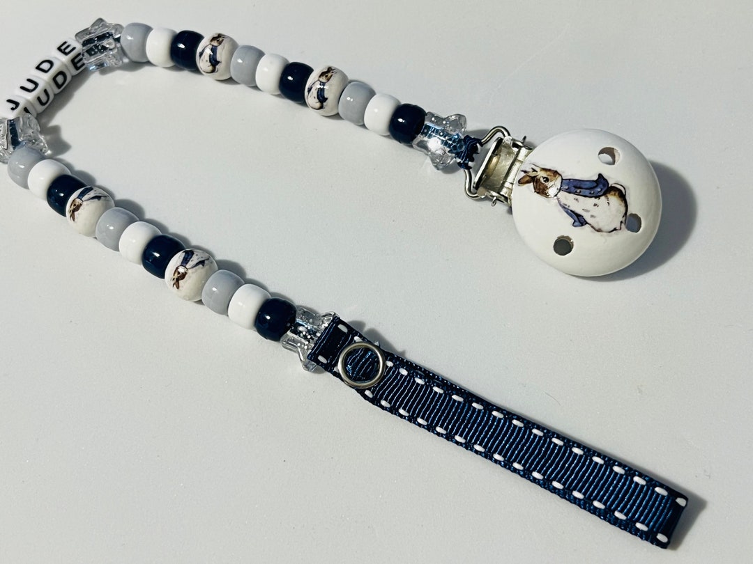 BEAUTIFUL Navy Peter Rabbit Personalised Dummy Pacifier Clip With ...