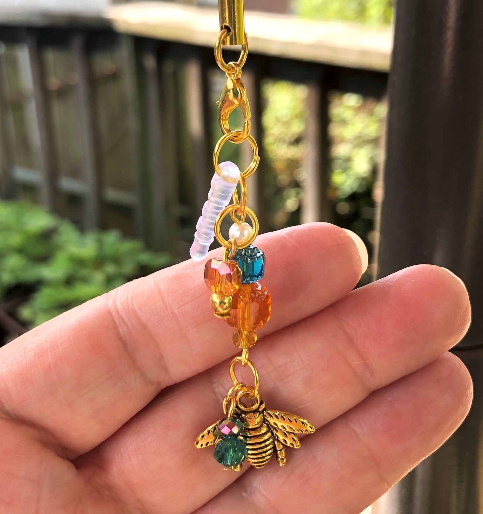 Gold Bumble Bee Phone Charm W Blue and Orange Glass Pearl - Etsy
