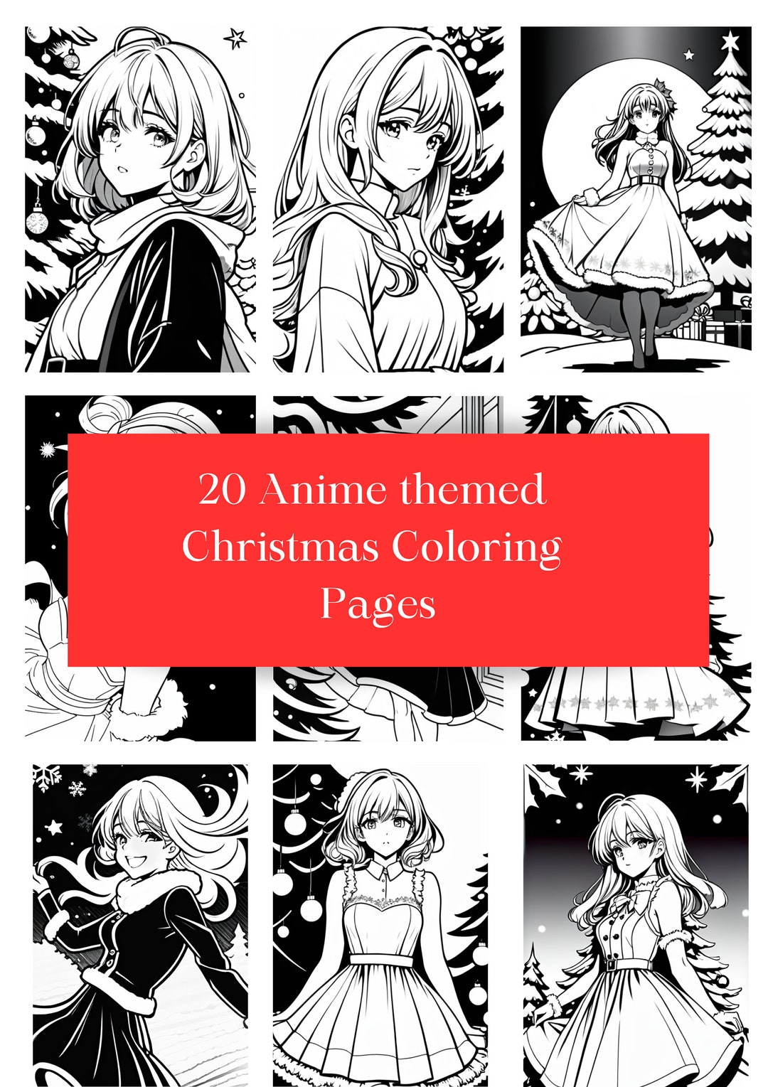 Christmas Themed Anime Coloring Pages Digital Print - Etsy