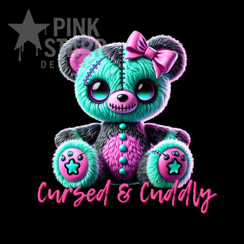 Cursed and Cuddly Teddy Bear PNG – Creepy Cute Gothic Plush Sublimation ...