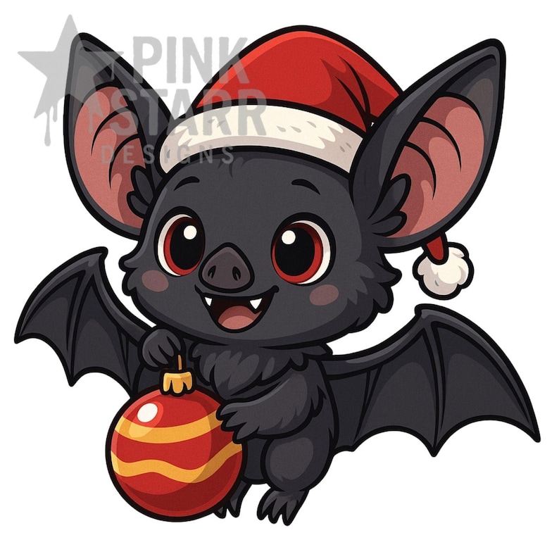 Cute Creepy Christmas Bat PNG | Chibi Gothic Holiday Clipart | Kawaii ...