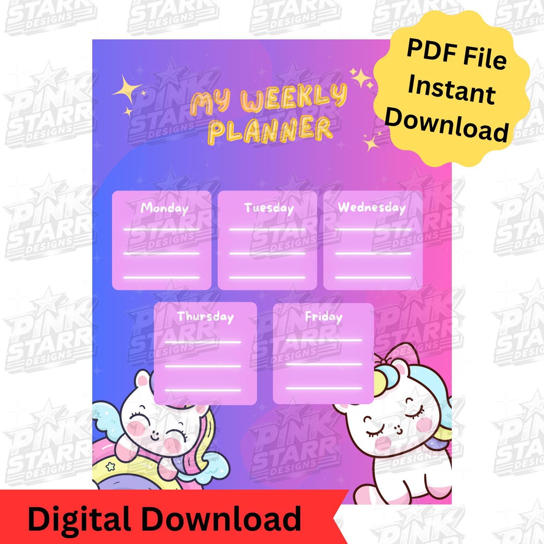 Kawaii Unicorn Weekly Planner Printable PDF – 8.5"x11" Pastel Schedule ...