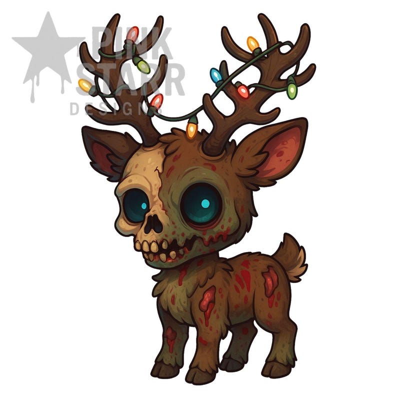 Zombie Christmas Reindeer Clipart | Creepy Gothic Holiday PNG - Etsy
