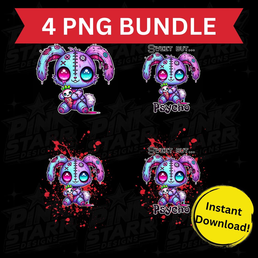 Creepy Cute Bunny PNG | Kawaii Horror Digital Download | Neon Goth ...