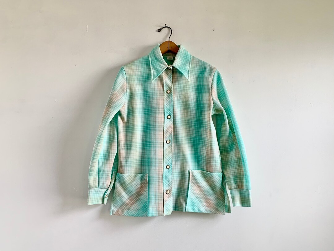 70s Vintage Chore Jacket Pastel Poly Plaid Button-down Shacket 1970s - Etsy