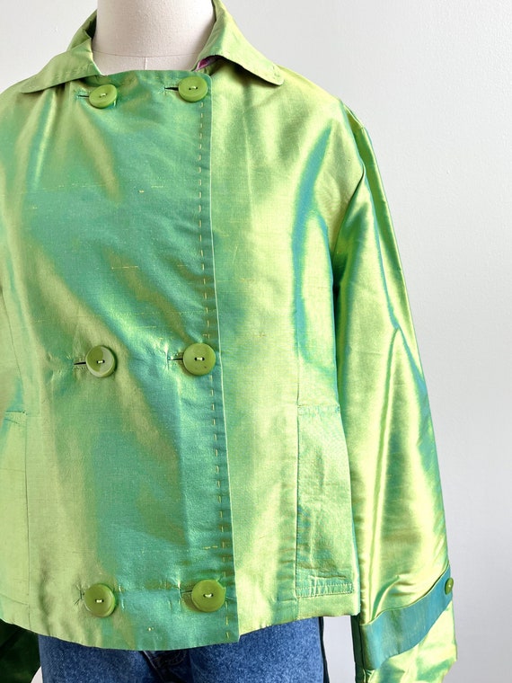 Y2K vintage silk slime green silk jacket taffeta 2000s - Gem