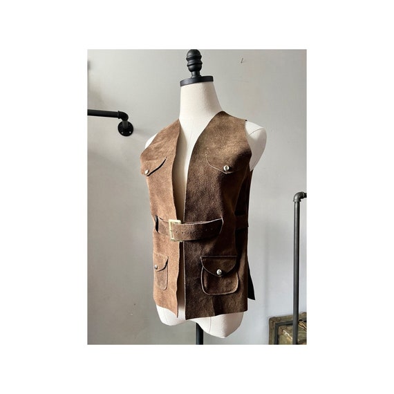 70s vintage leather vest brown suede 1970s - Gem