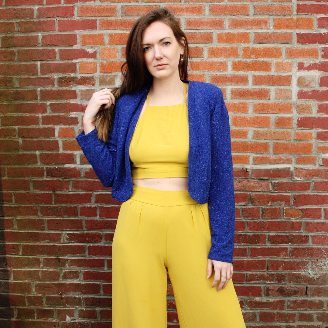 Vintage 80s Royal Blue Lurex Bolero | Cropped Open-front Metallic ...