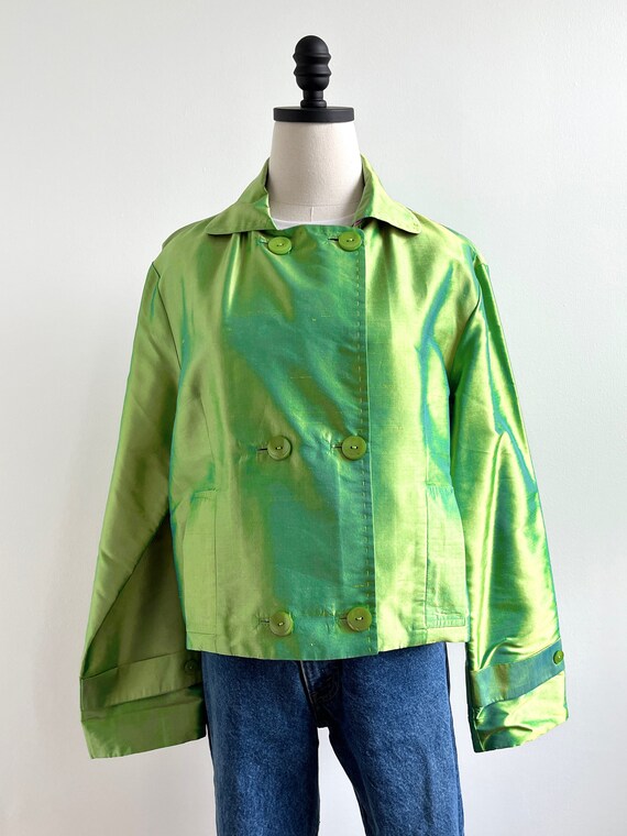 Y2K vintage silk slime green silk jacket taffeta 2000s - Gem
