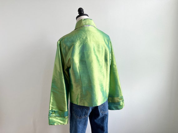 Y2K vintage silk slime green silk jacket taffeta 2000s - Gem