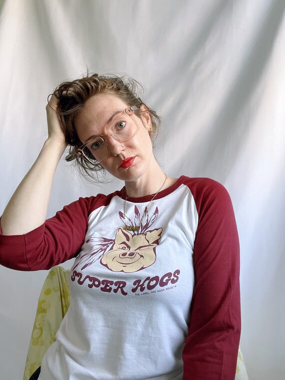 80s Super Hogs single stitch vintage raglan baseball … - Gem