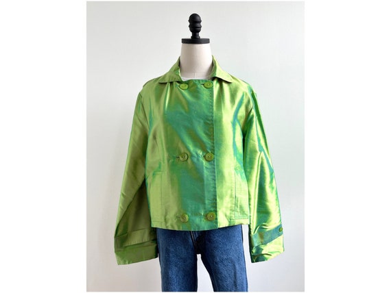 Y2K vintage silk slime green silk jacket taffeta 2000s - Gem