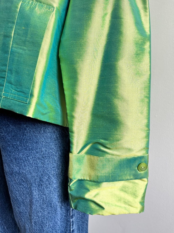 Y2K vintage silk slime green silk jacket taffeta 2000s - Gem