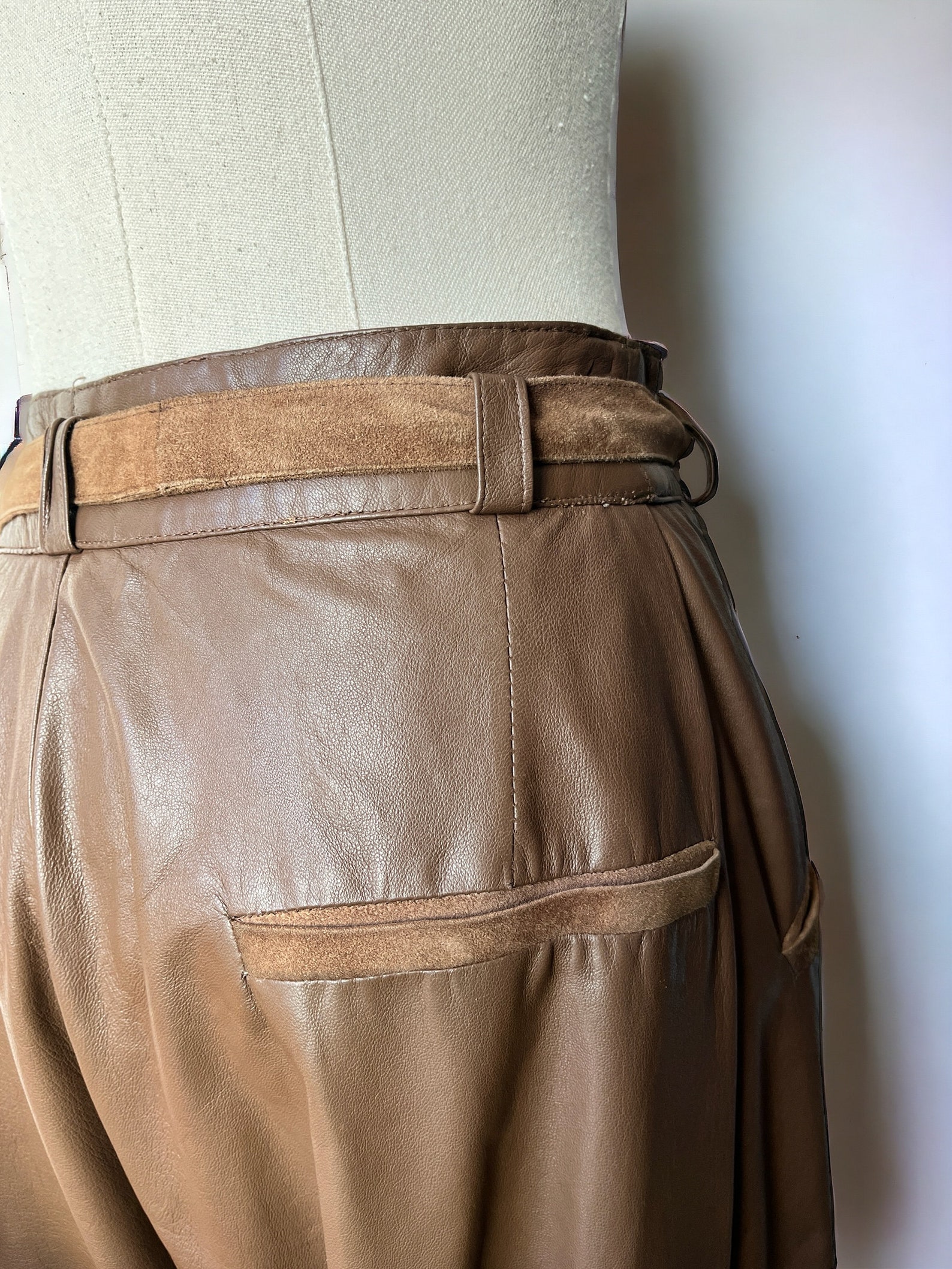 80s Vintage Leather Paper Bag Pants Brown Italian Suede Trousers 26W ...