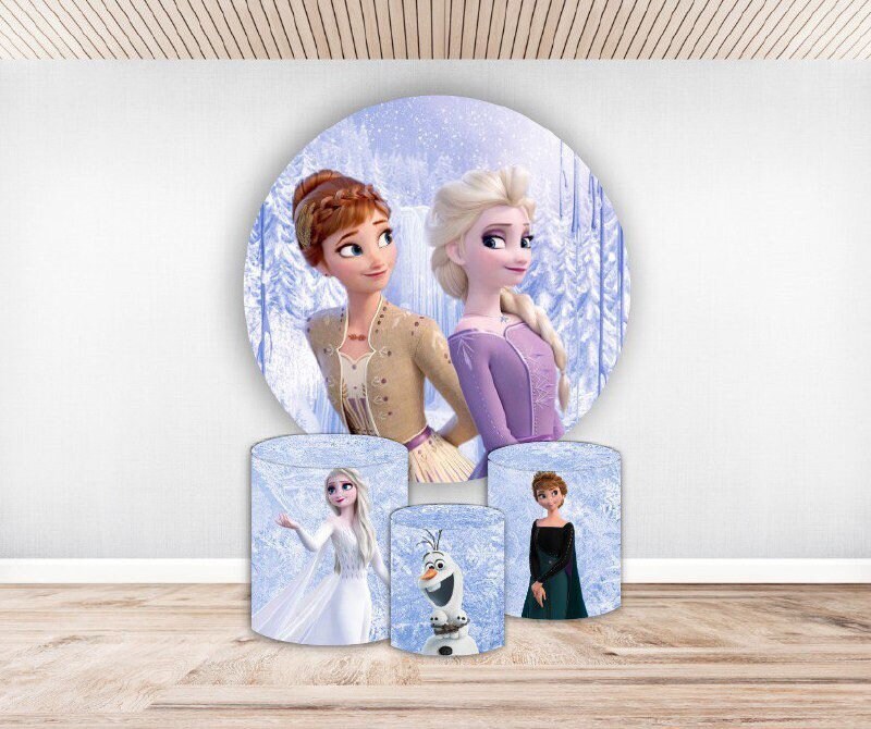 PRINTED CUSTOM Frozen Elsa Anna Deco Kit Round fabric backdrop stand ...