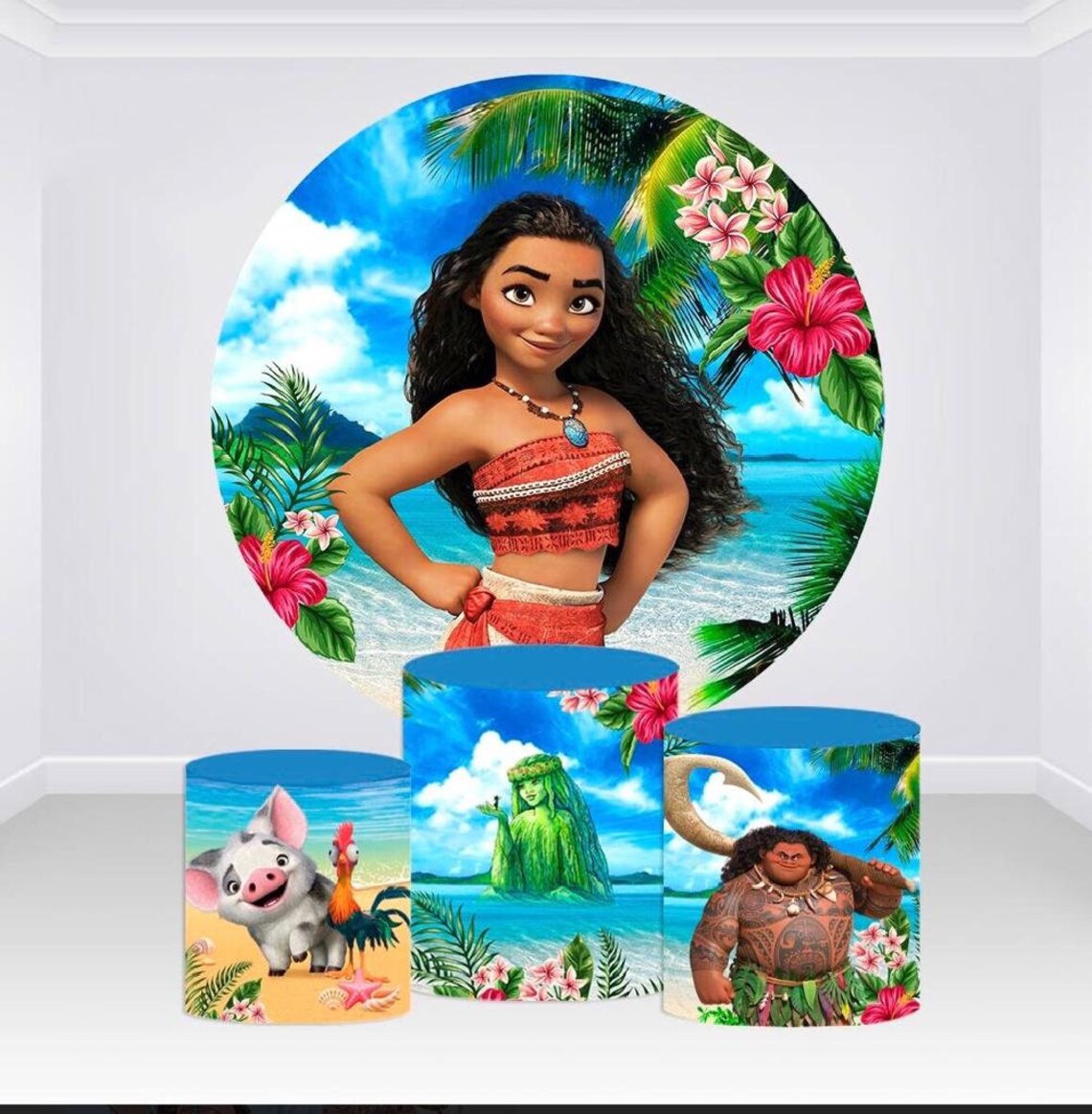 PRINTED CUSTOM Moana Deco Kit Round fabric backdrop stand | Etsy