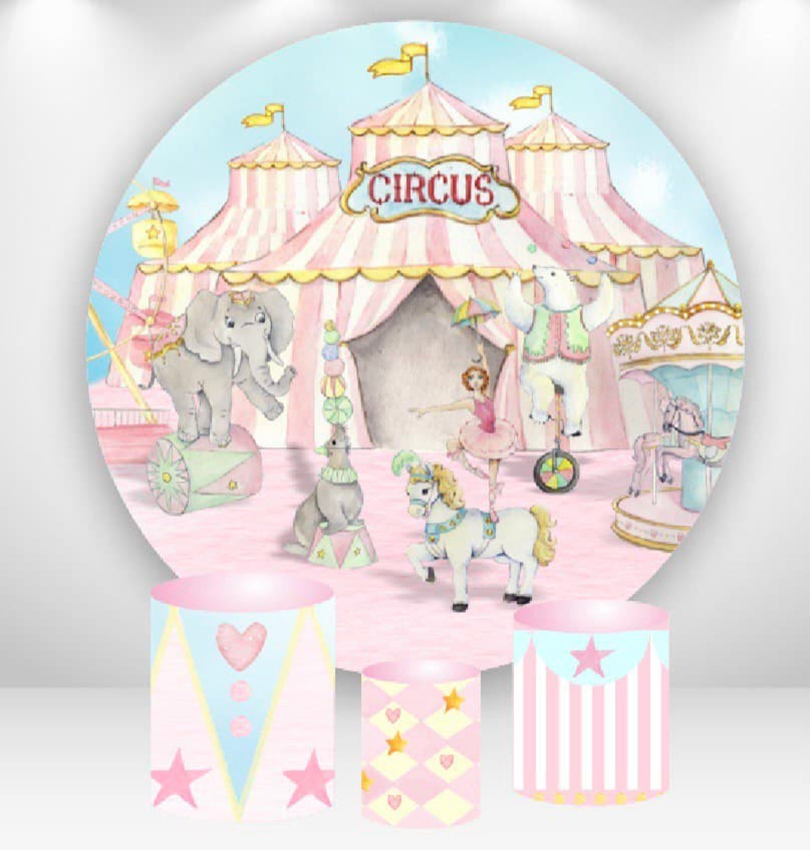 PRINTED pink circus Custom Deco Kit Round fabric backdrop | Etsy