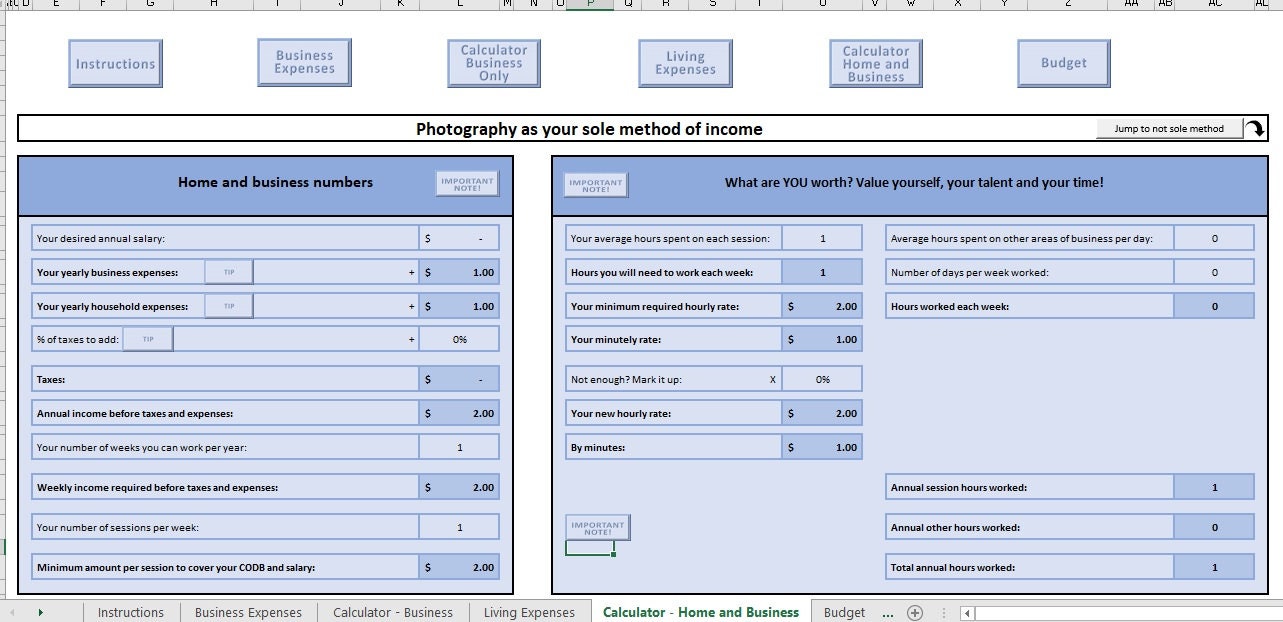 All in One Complete CODB Calculator for Photographers - Etsy