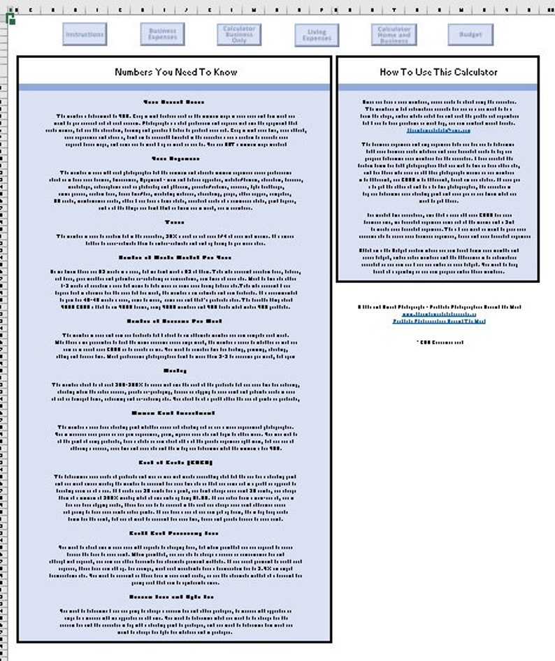 All in One Complete CODB Calculator for Photographers - Etsy