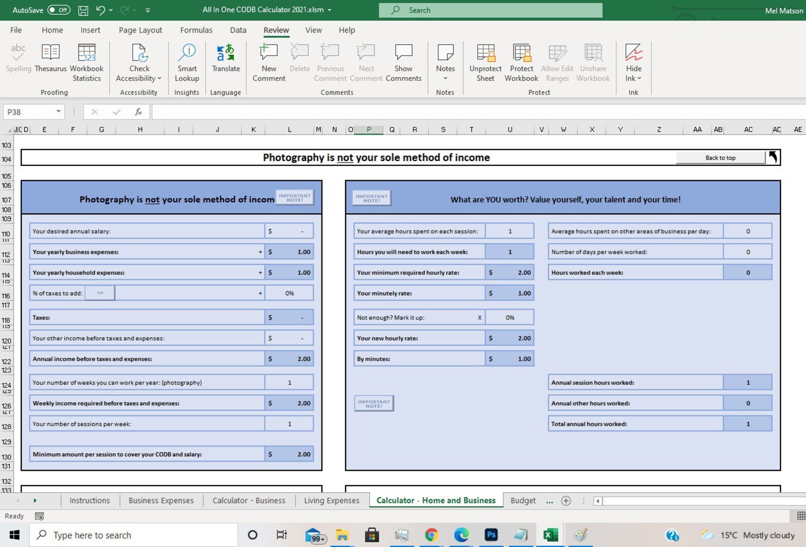 All in One Complete CODB Calculator for Photographers - Etsy