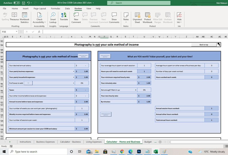 All in One Complete CODB Calculator for Photographers - Etsy Canada