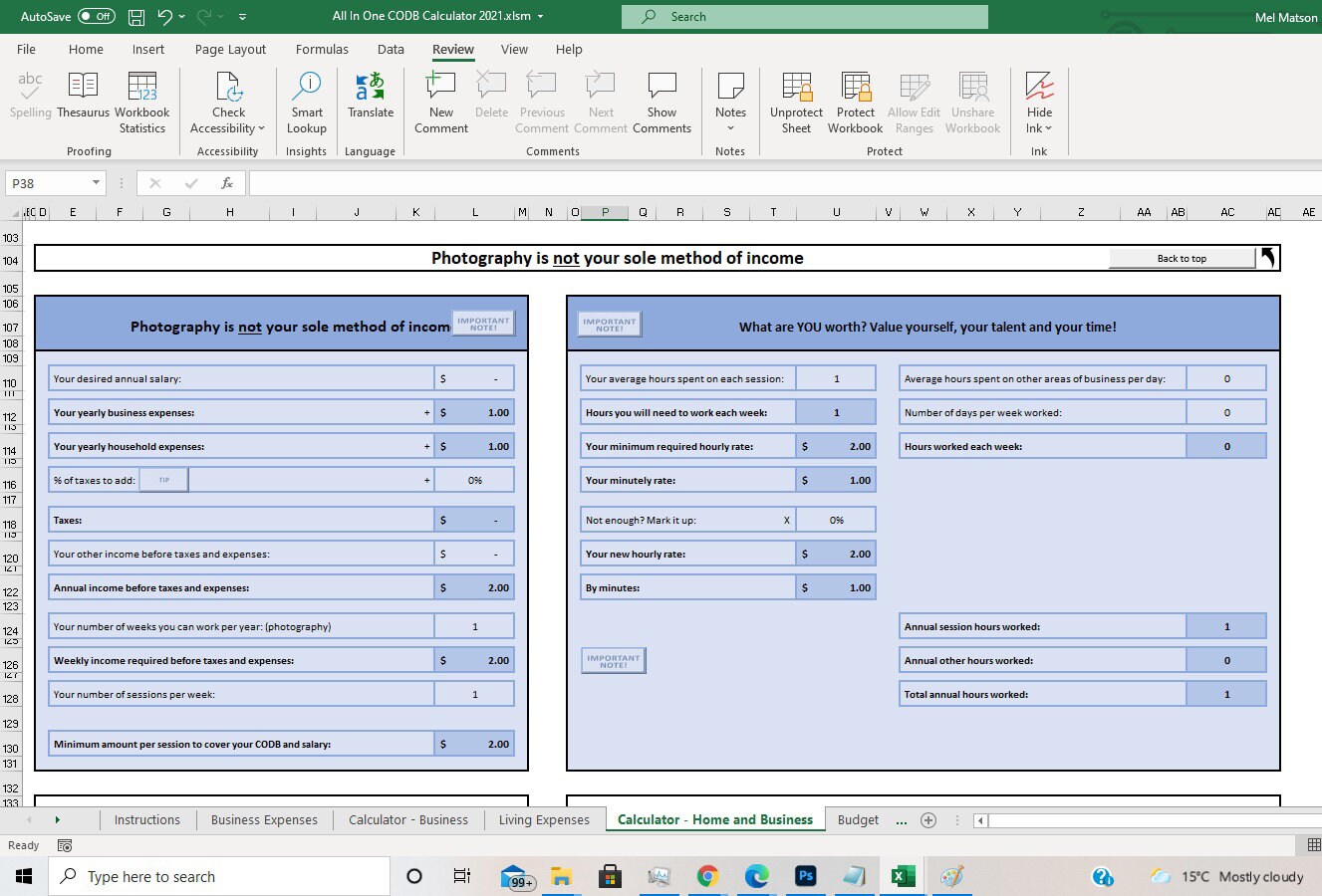 All in One Complete CODB Calculator for Photographers - Etsy