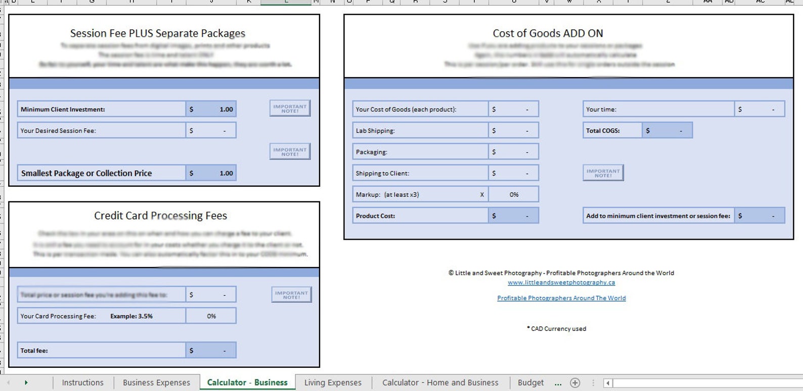 All in One Complete CODB Calculator for Photographers - Etsy
