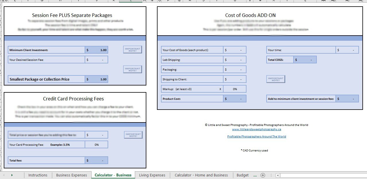 All in One Complete CODB Calculator for Photographers - Etsy