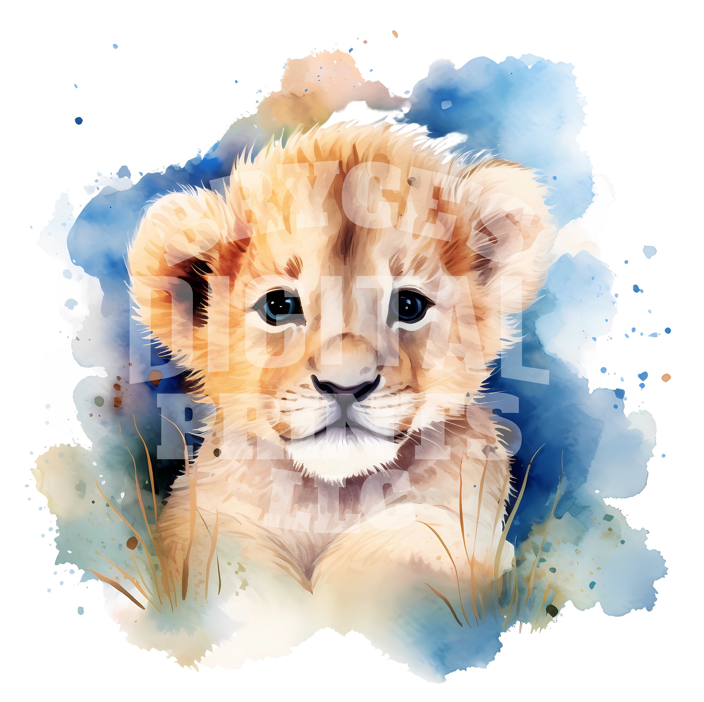Watercolor Baby Lion, Digital Download, Baby Lion, Lion Cub, Baby Lion ...