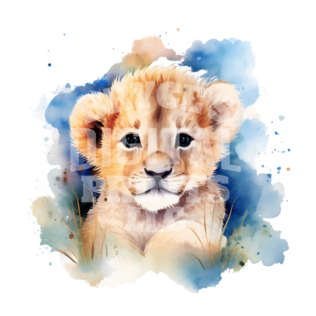 Watercolor Baby Lion, Digital Download, Baby Lion, Lion Cub, Baby Lion ...