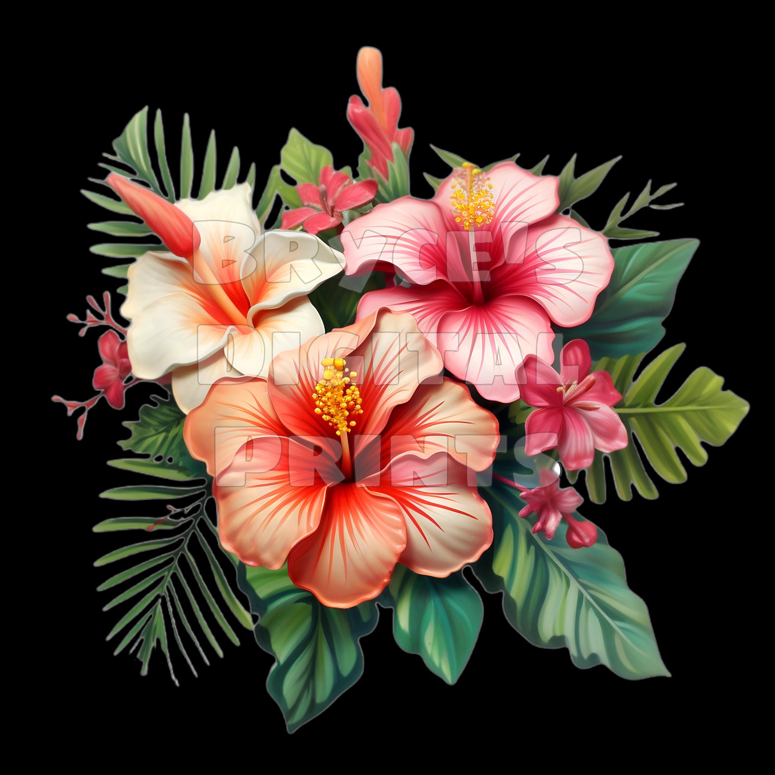 Watercolor Hibiscus Flowers, Digital Download, Hibiscus Clipart ...