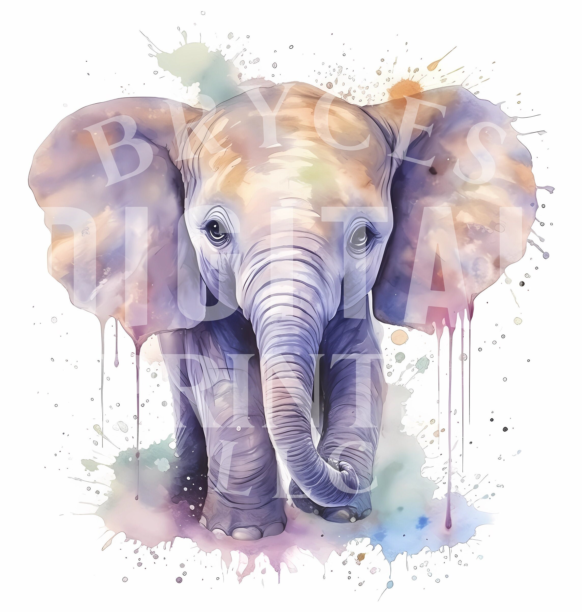 Elephant Watercolor Clipart, Digital Download, Watercolor Elephant ...