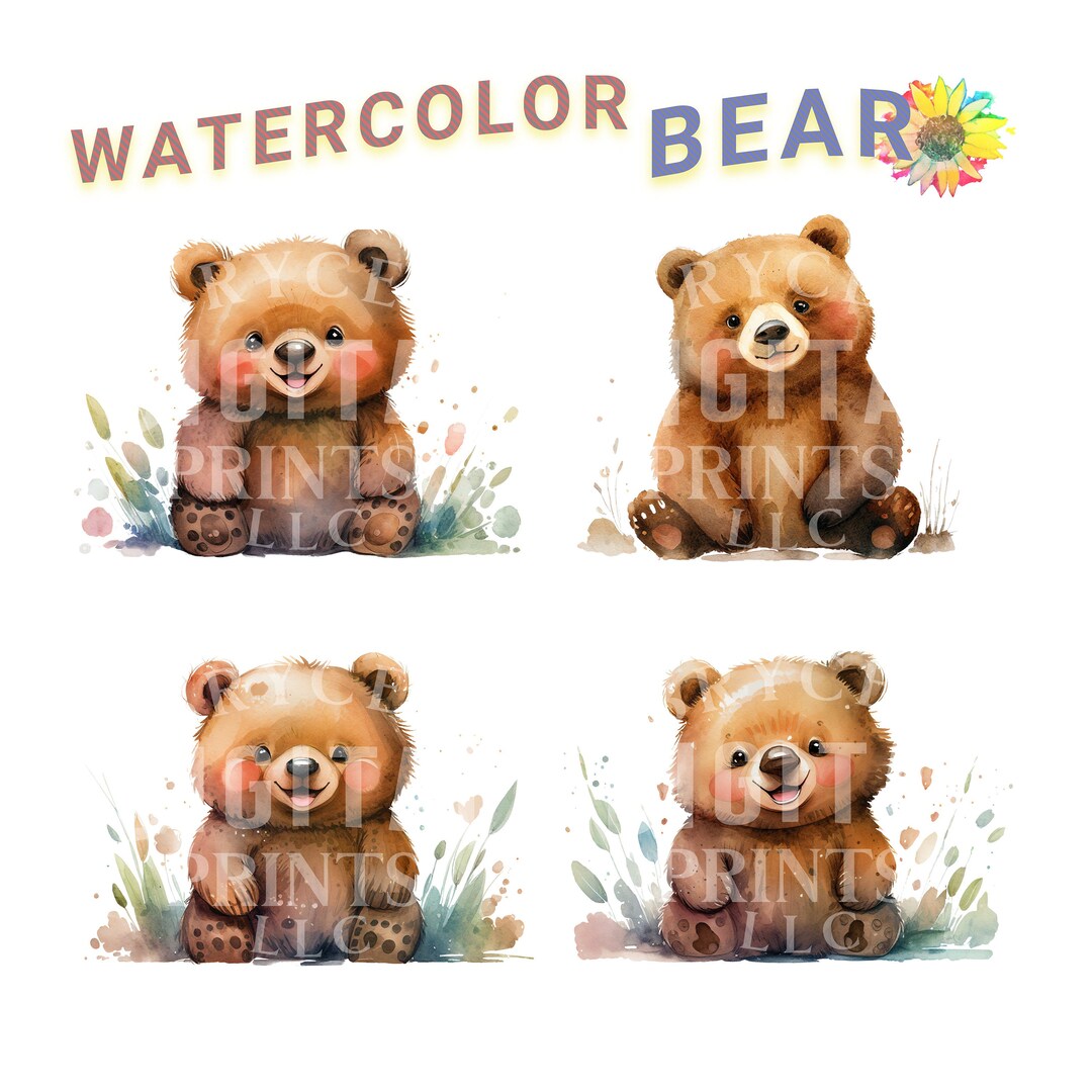 Watercolor Bear, Watercolor Baby Bear, Digital Download, Teddy Bear ...