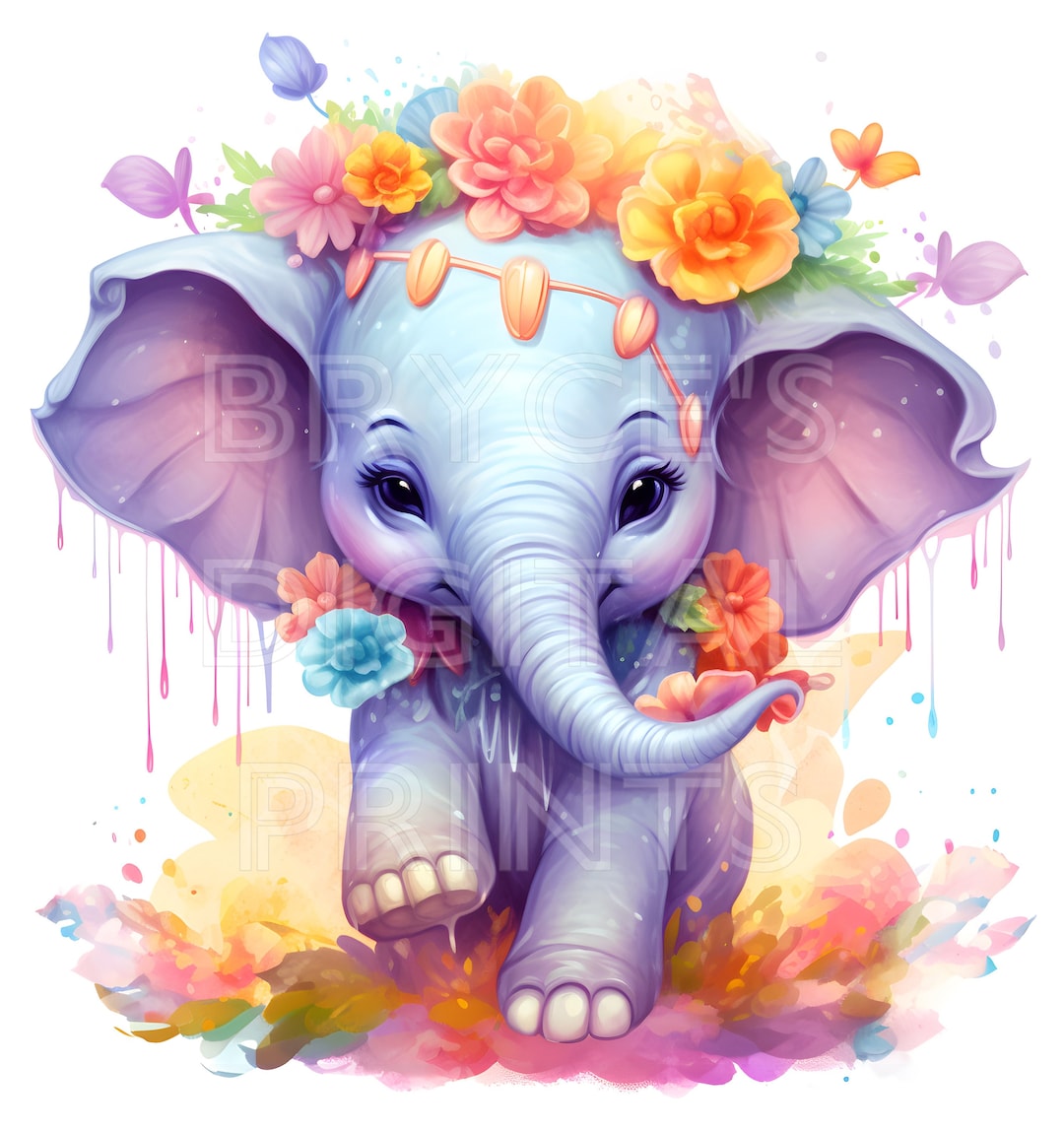 Elephant Watercolor Clipart, Digital Download, Watercolor Elephant ...