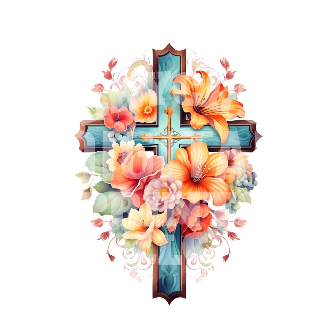 Watercolor Floral Cross Clipart Digital Download Cross Clipart ...