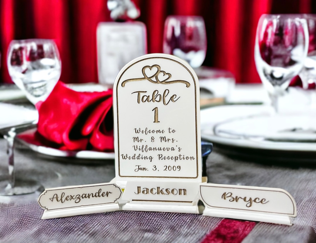 Set of 5 Table Number Signs & 5 Guests Table Names, Acrylic Wedding ...