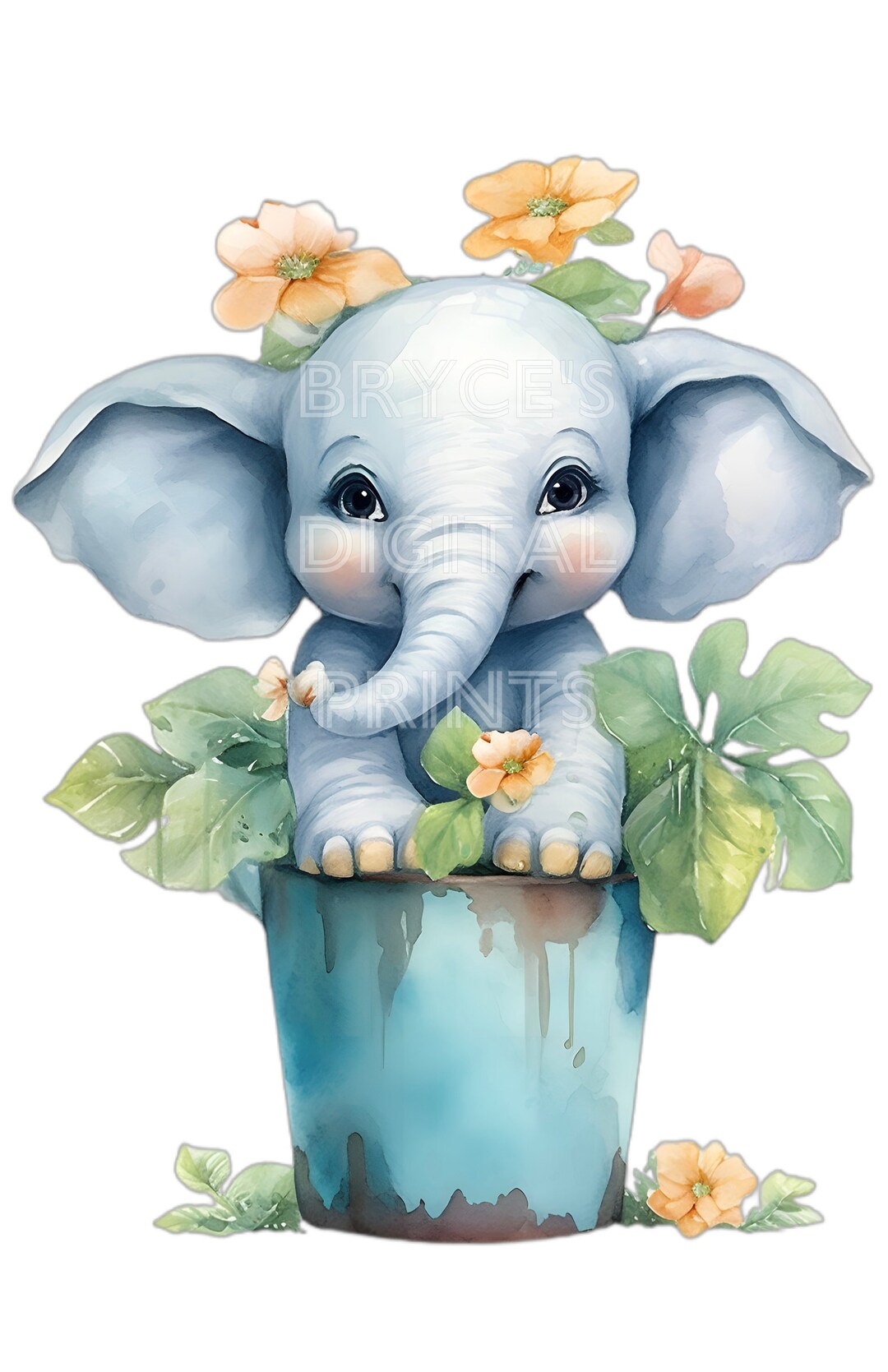 Elephant Watercolor Clipart, Digital Download, Watercolor Elephant ...