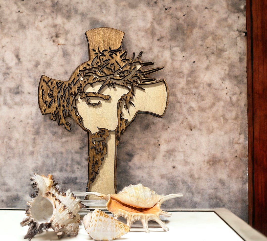Jesus Christ’s Face on a Cross, Jesus Christ, 2-layered Wooden Jesus ...