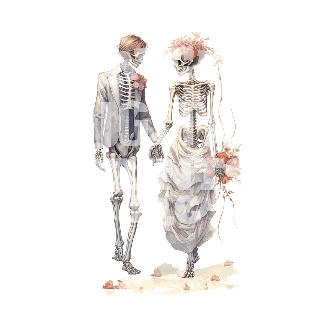 Skeleton Wedding Couple Skeleton Lovers and Flowers Clipart Til Death ...