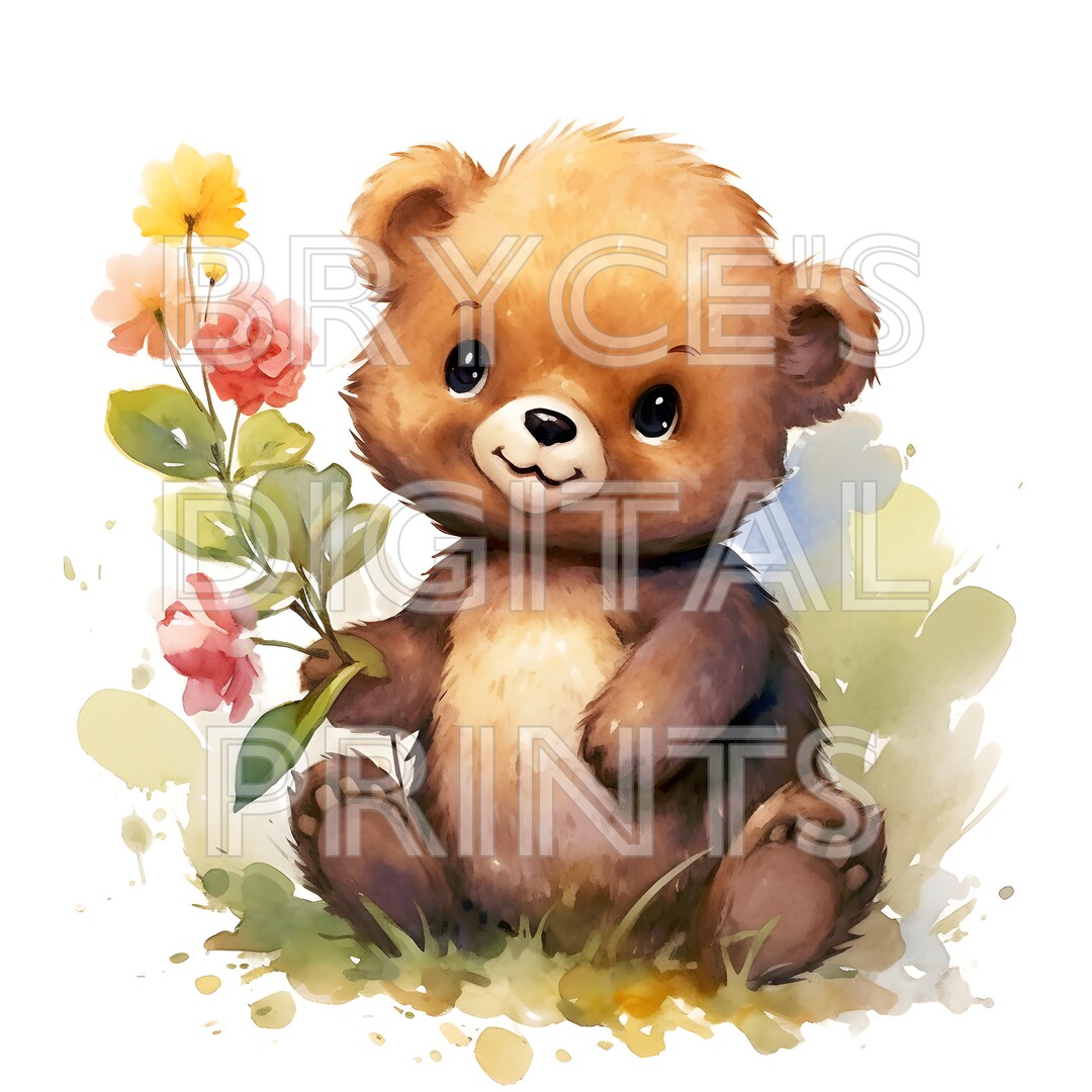 Watercolor Bear, Watercolor Baby Bear, Digital Download, Teddy Bear ...