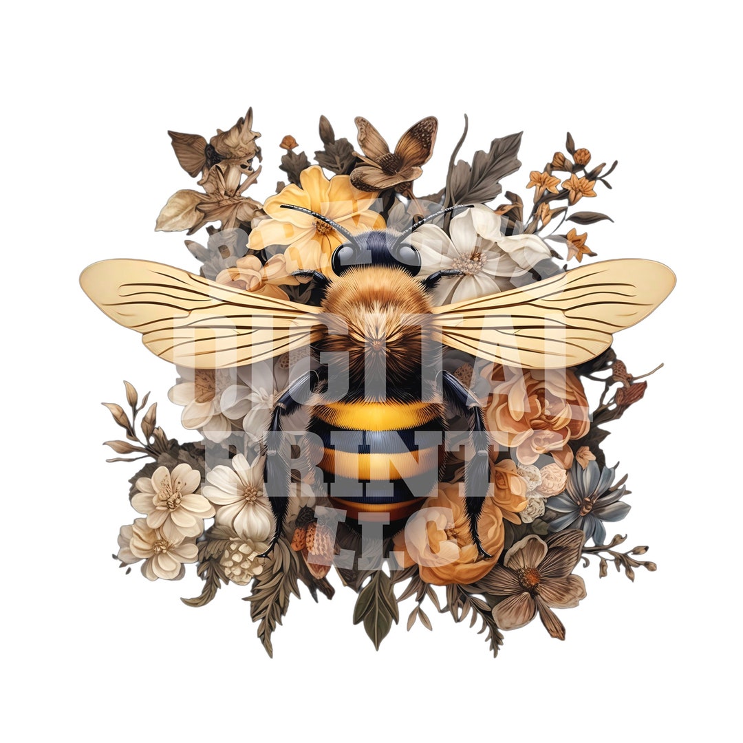 Realistic Floral Bee Design Digital Download Floral Bee Clipart Bee PNG ...
