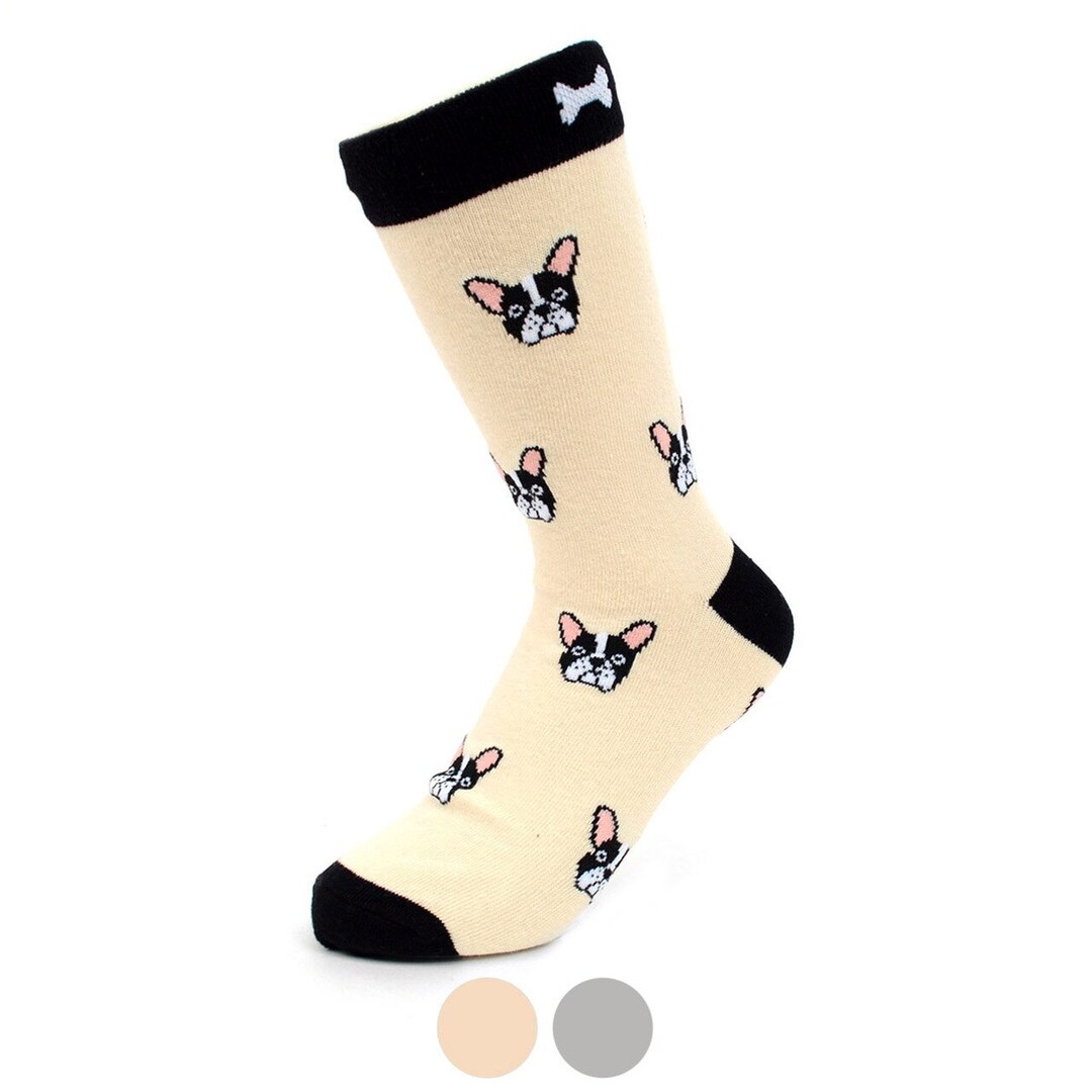 Men's Women's French Bulldog Novelty Beige and Gray Socks, Funny Animal ...
