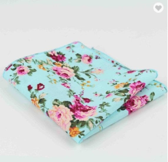 Men's Sky Blue Floral Pocket Square Cotton Pocket Square | Etsy