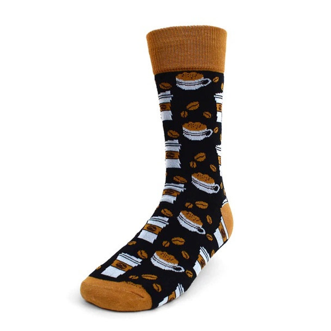 Mens Coffee Cup Sock Men's Novelty Black Brown Fun Crew Socks Funny ...