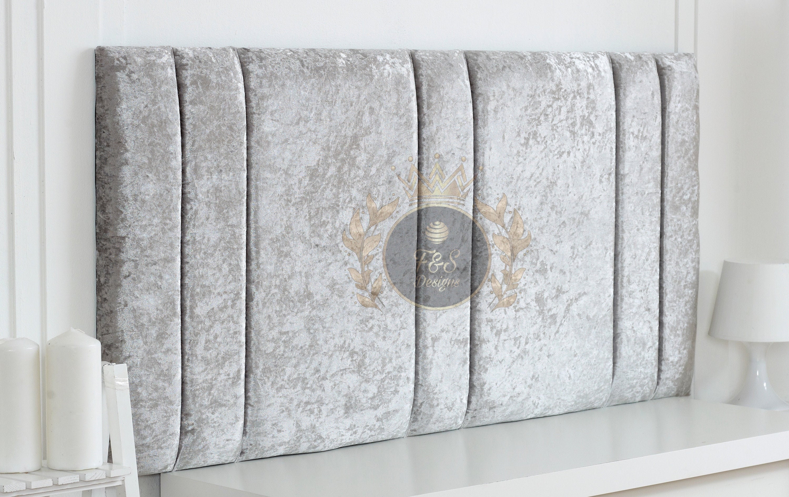 Silver crushed velvet headboard double store